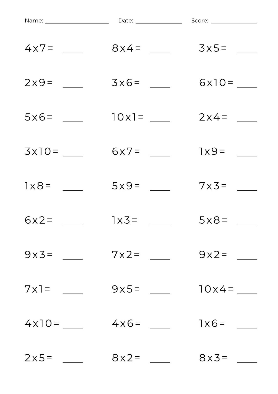 14 Printable Times Table Practice Worksheets: Multiplication Learning ...