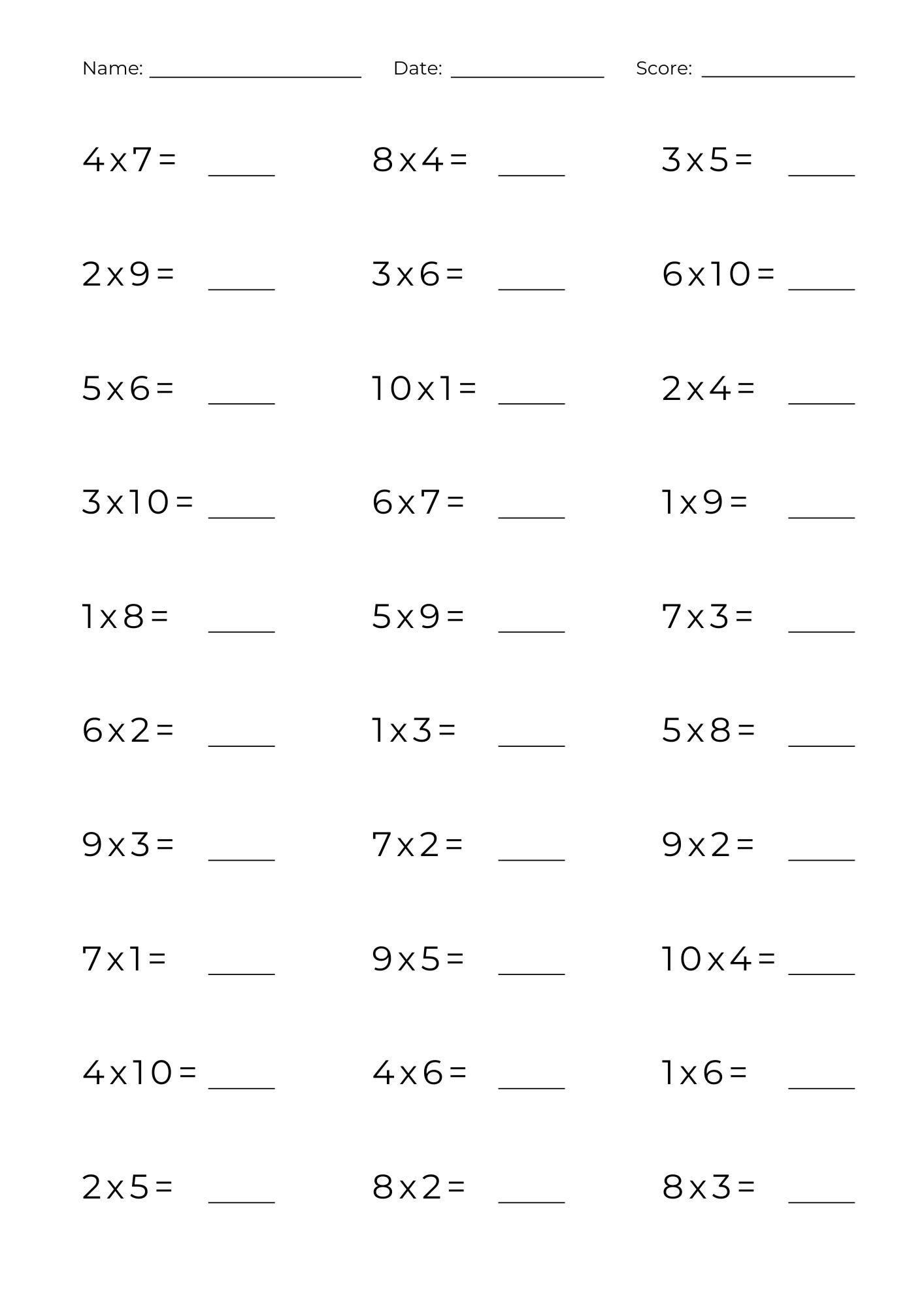 14 Printable Times Table Practice Worksheets: Multiplication Learning ...