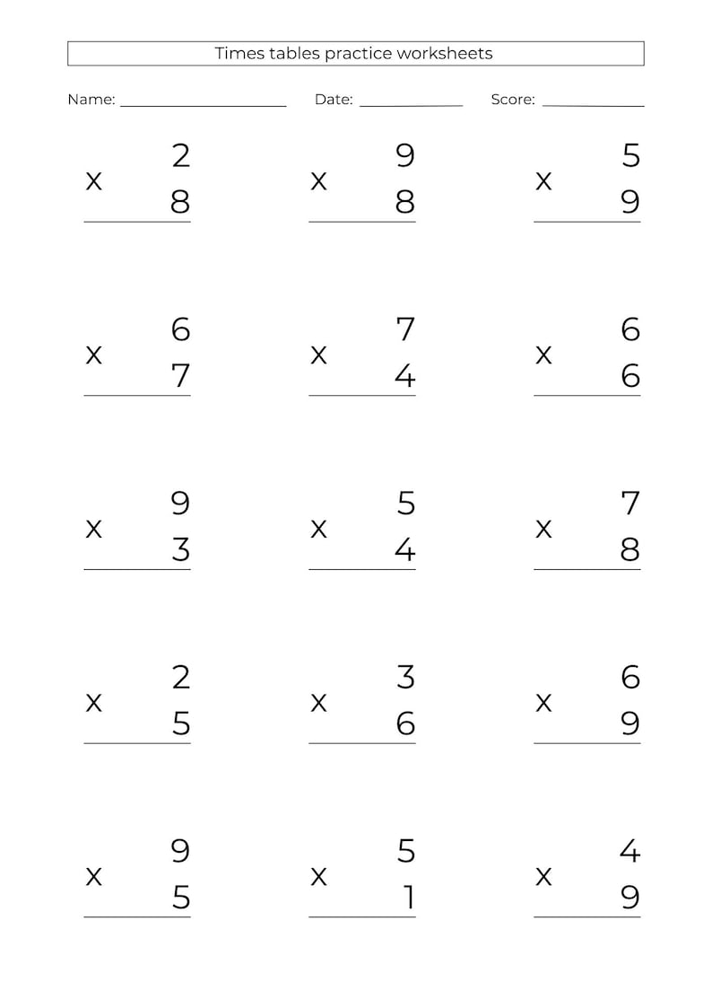 10 Printable One Digit Multiplication Worksheets: Times Tables Practice ...
