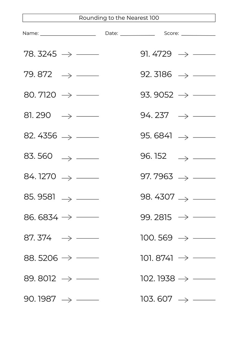 10 Printable Rounding Numbers Worksheets: Rounding to the Nearest (PDF ...