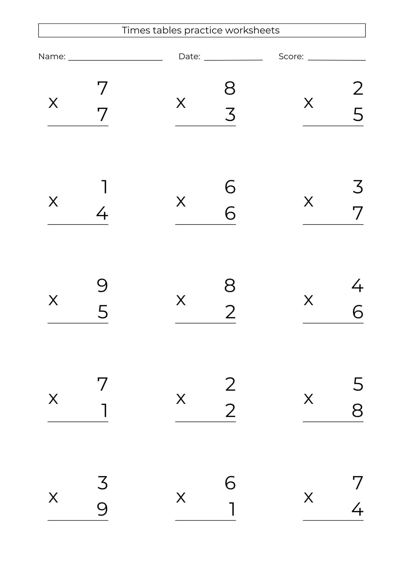 10 Printable One Digit Multiplication Worksheets: Times Tables Practice ...