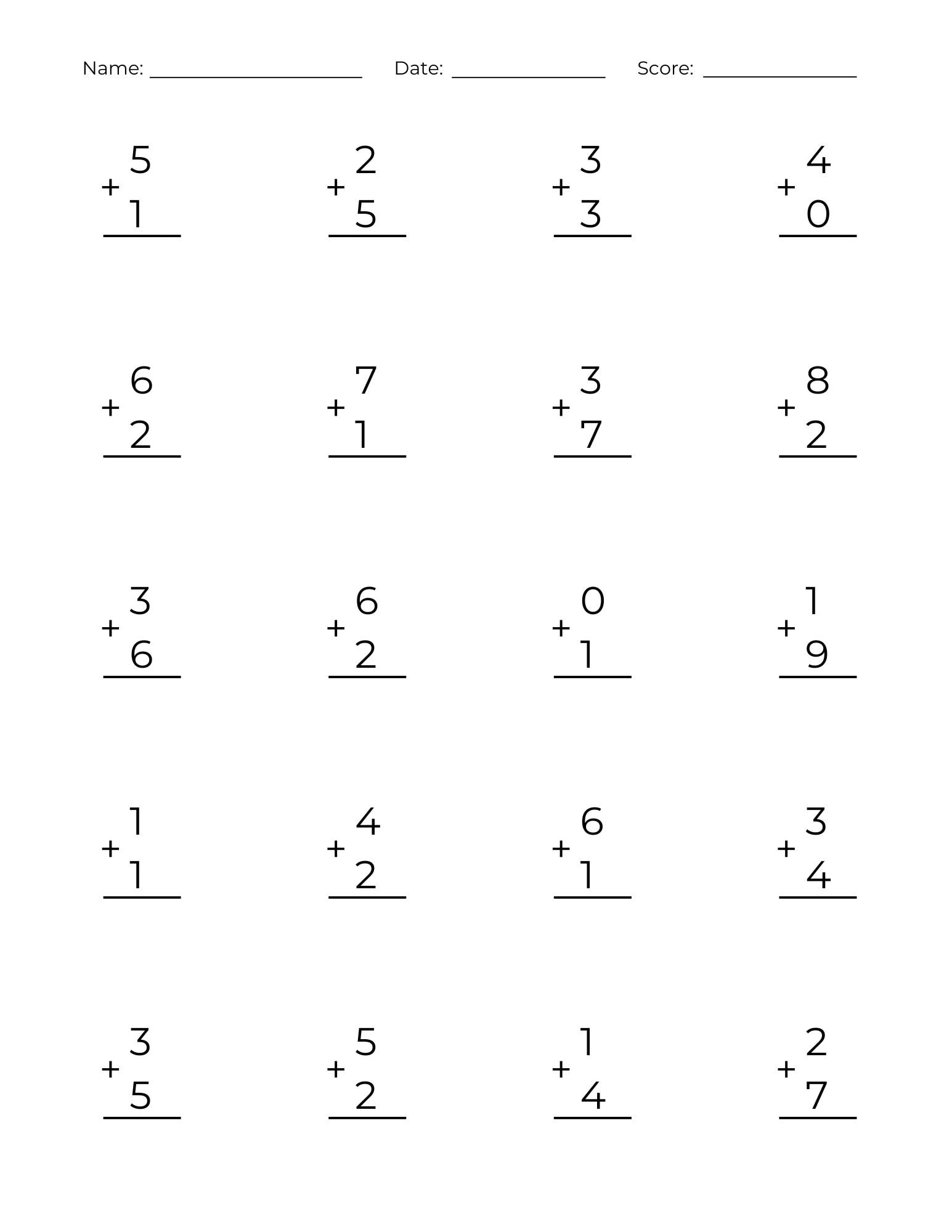 10 Printable Addition Worksheets: Single Digit Math Drills (PDF) - Etsy