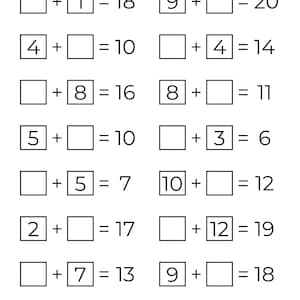 10 Printable Missing Addends Worksheets – Addition Within 20, Fill in ...