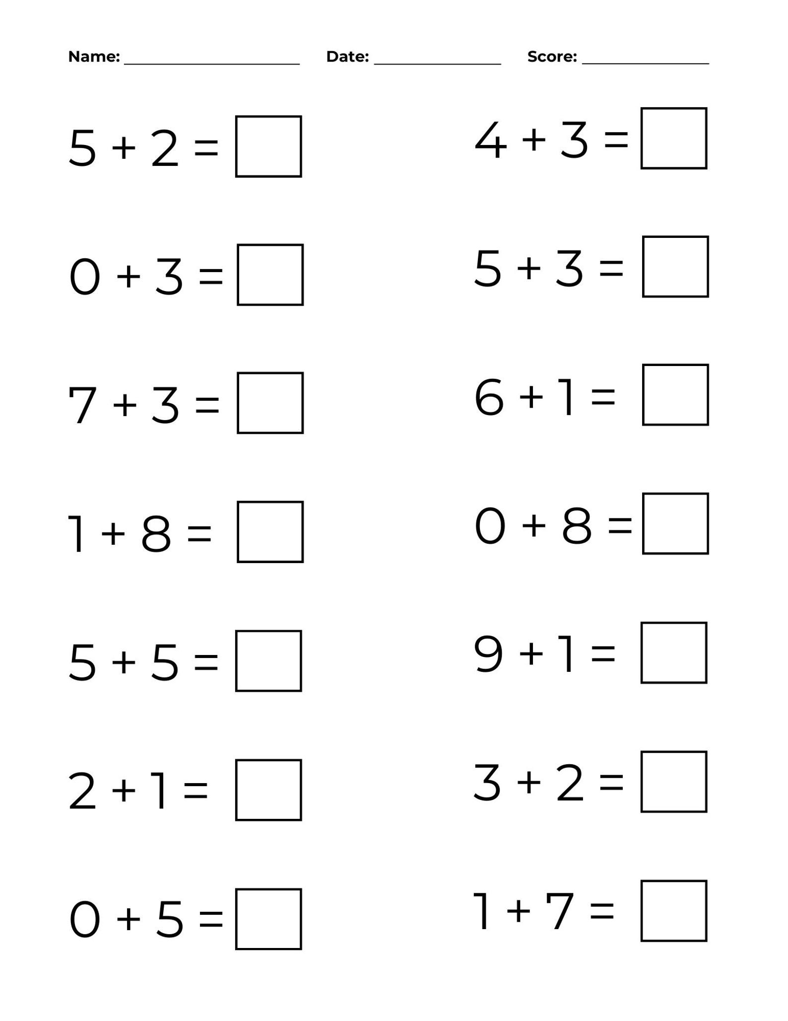 10 Printable Addition to 10 Worksheets Beginning Math Worksheets for ...
