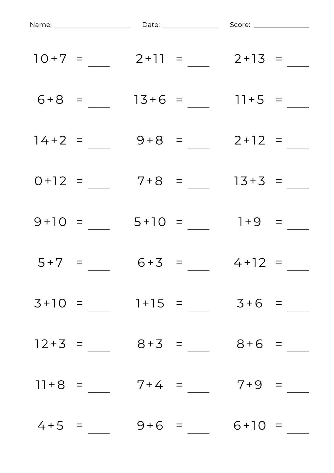 10 Printable Addition to 20 Worksheets Beginning Math Worksheets ...