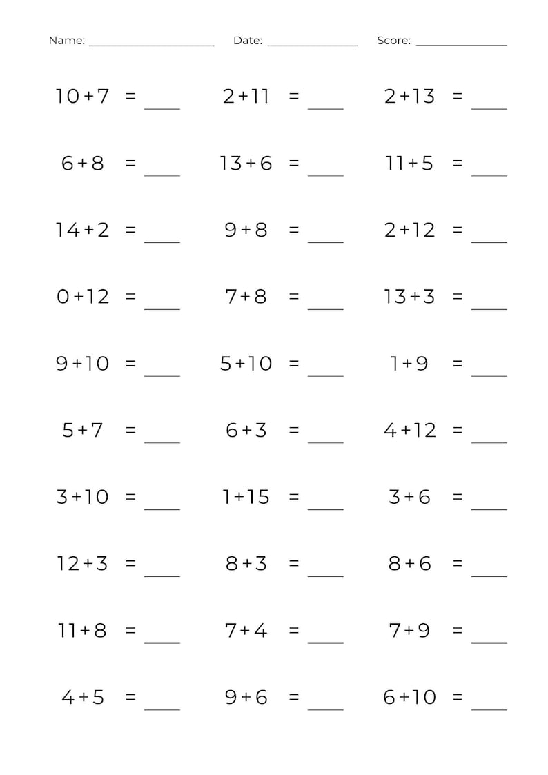 10 Printable Addition to 20 Worksheets: 1st Grade Math Practice (10 ...