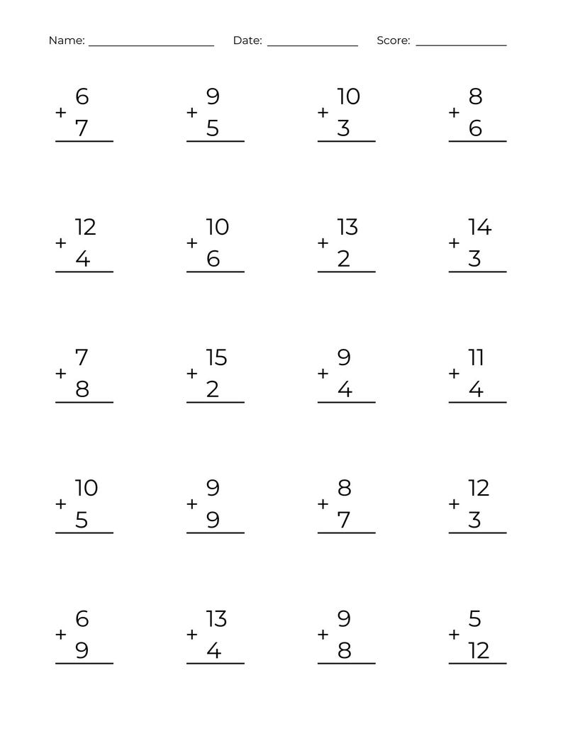 10 Printable Addition to 20 Worksheets: Column Addition Drills (PDF) - Etsy