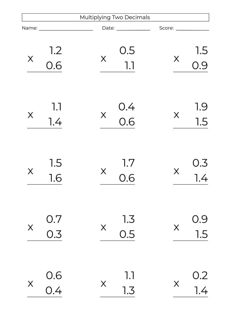 10 Printable Multiplication Decimals Worksheets – Practice Multiplying ...