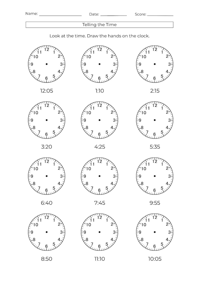 11 Printable Clock Worksheets: Telling Time Practice (PDF Download A4 ...