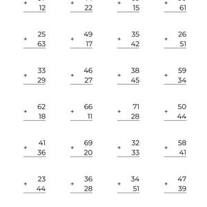 10 Printable Double Digit Addition Worksheets to 100 (PDF) - Etsy