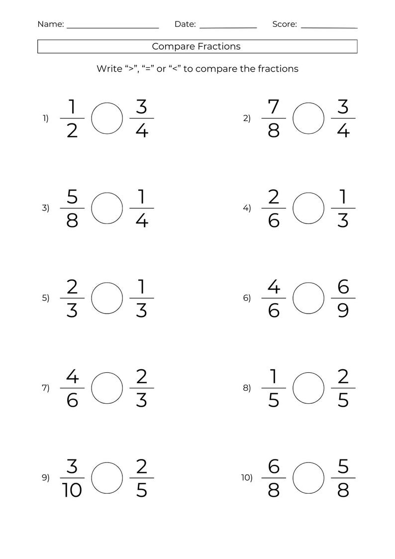 10 Printable Comparing Fractions Worksheets – Practice Fraction ...