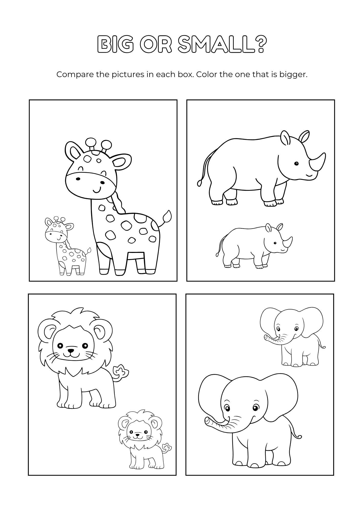 Big and Small Size Sorting Worksheets: Preschool Math (PDF Download A4 ...