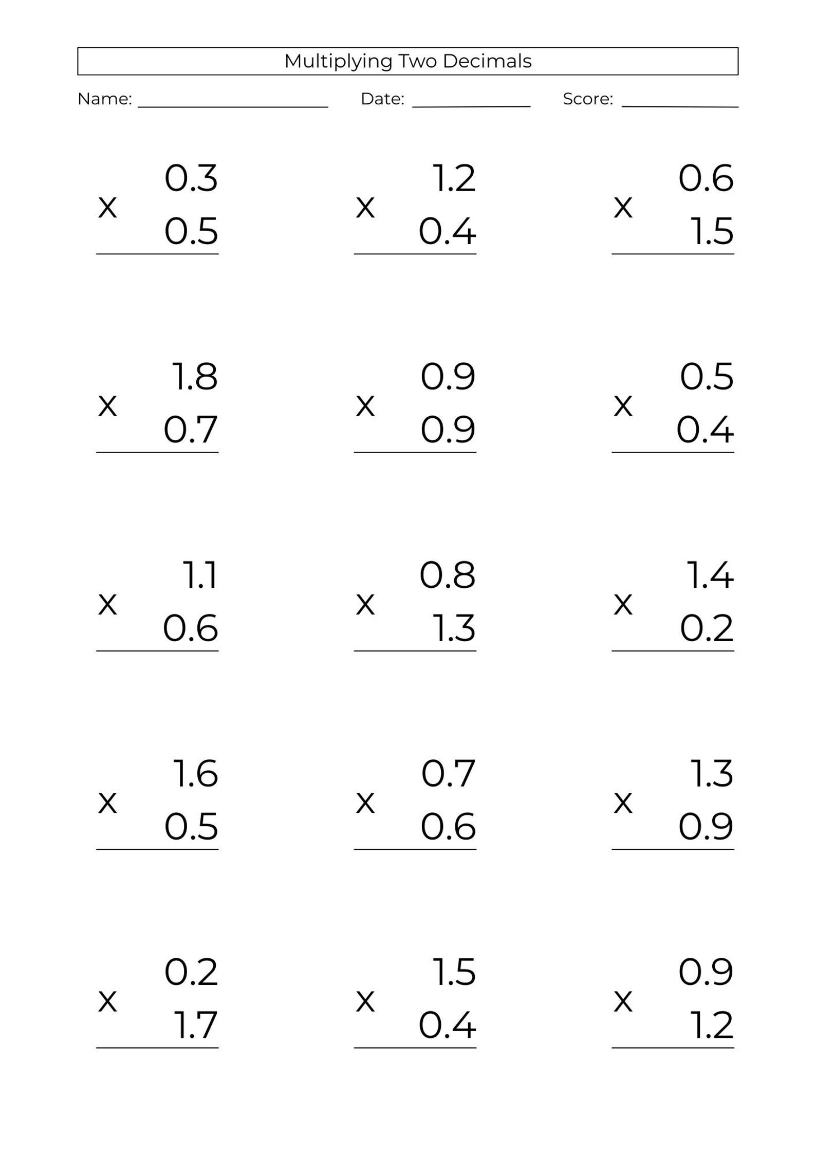 10 Printable Multiplication Decimals Worksheets – Practice Multiplying ...