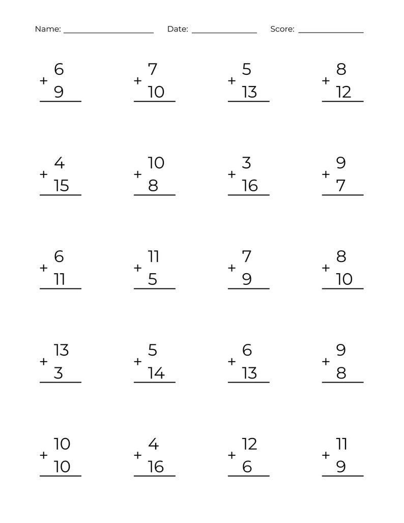 10 Printable Addition to 20 Worksheets Column Addition Drills ...