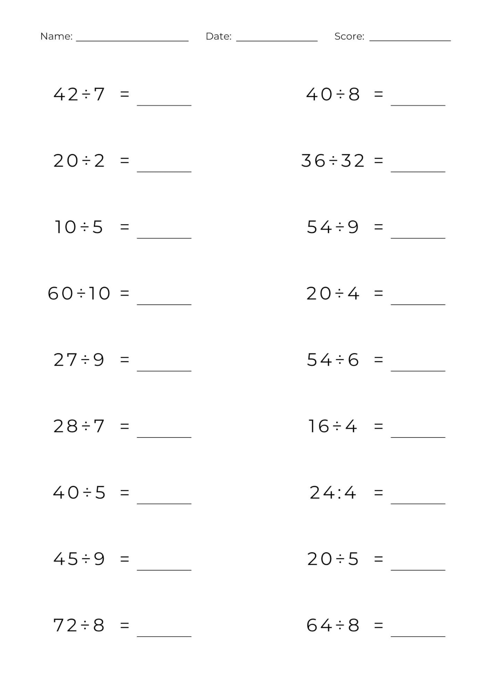 10 Division Practice Worksheets: Basic Math, Grades 3-5 (PDF Download ...