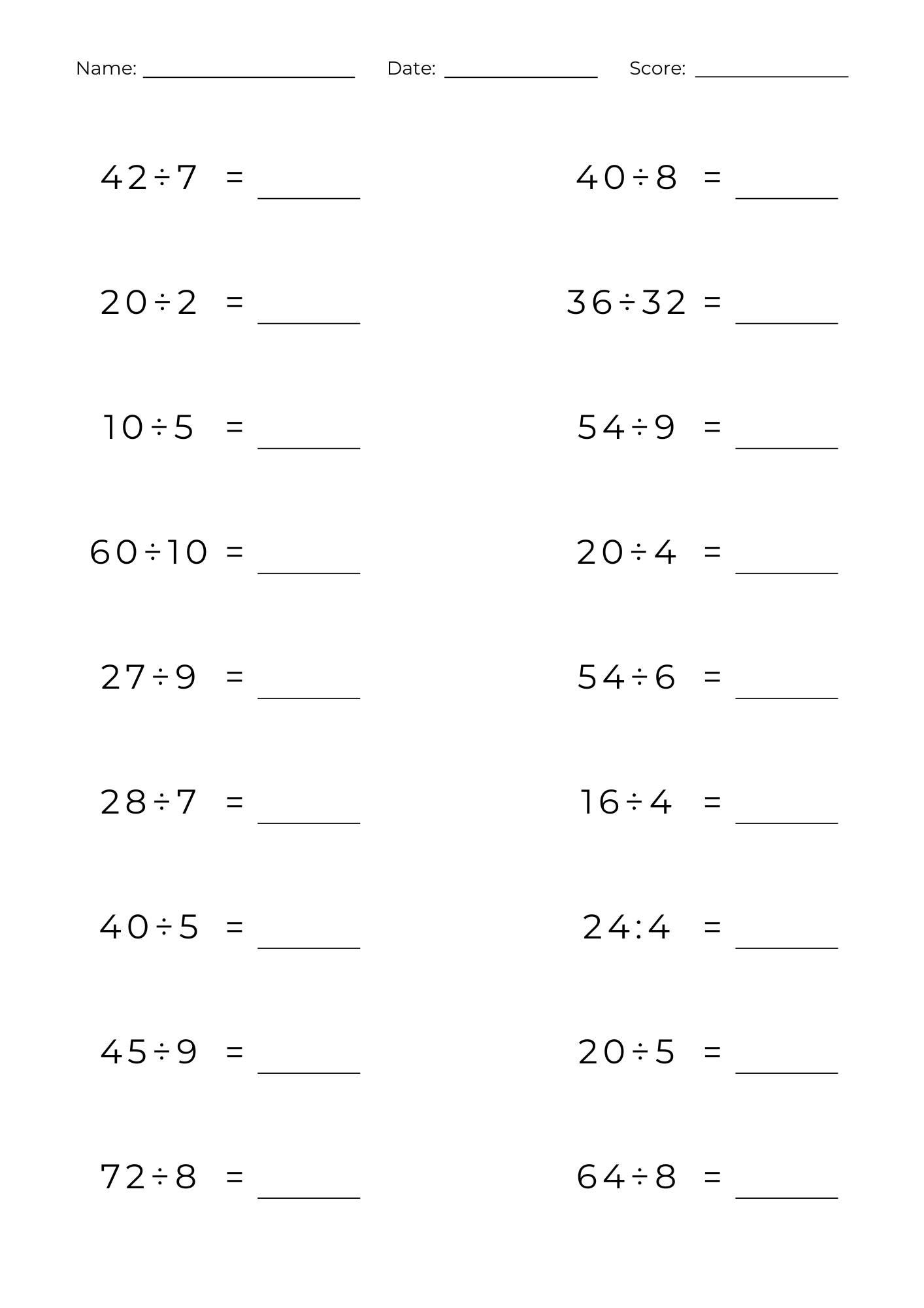 10 Division Practice Worksheets: Basic Math, Grades 3-5 (PDF Download ...