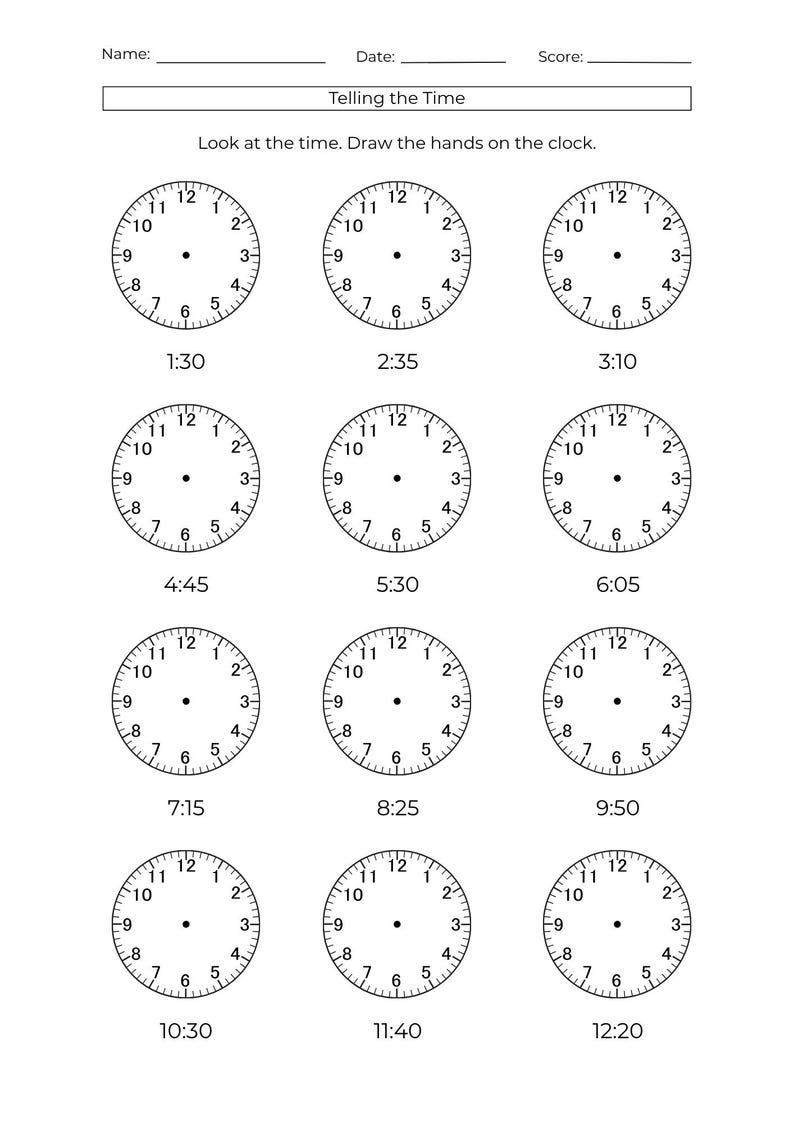11 Printable Clock Worksheets: Telling Time Practice (PDF Download A4 ...
