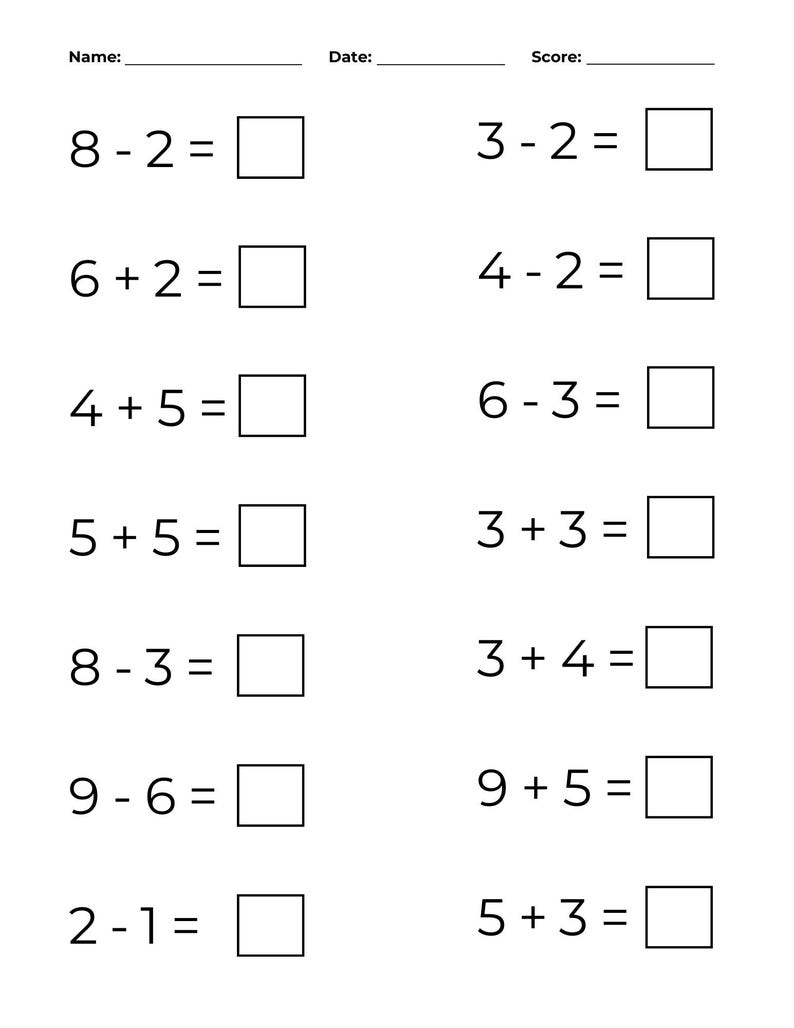 10 Printable Addition and Subtraction Worksheets: Single Digit Math ...