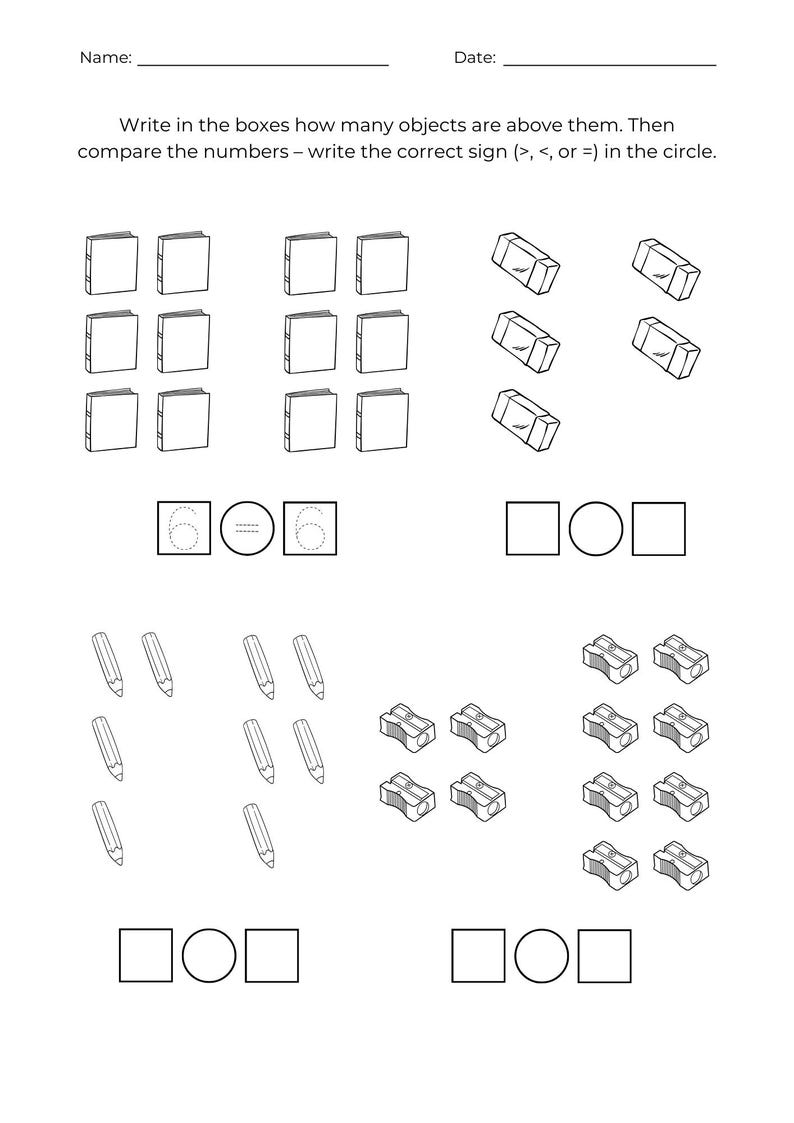 6 Printable Comparing Numbers Worksheets: Greater Than Less Than Equal ...