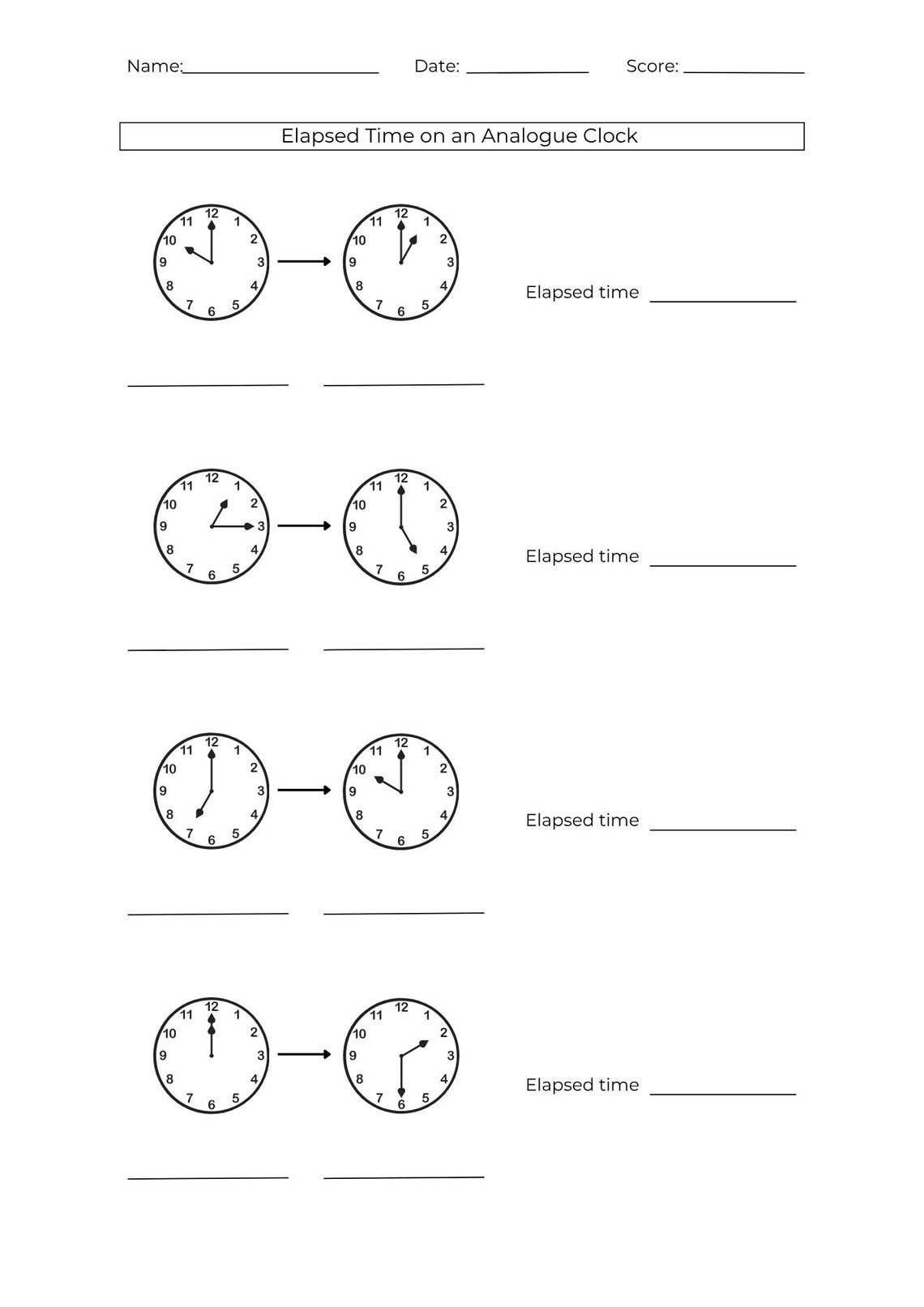 10 Printable Elapsed Time Worksheets: Analog & Digital Clock Practice ...