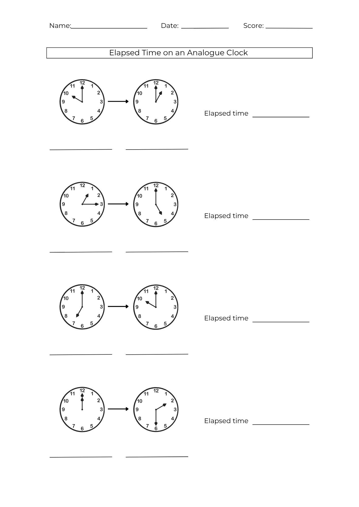 10 Printable Elapsed Time Worksheets: Analog & Digital Clock Practice ...