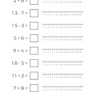 10 Printable Number Line Addition & Subtraction Worksheets: Math to 20 ...
