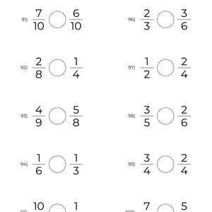 10 Printable Comparing Fractions Worksheets: Math Test Prep (PDF) - Etsy