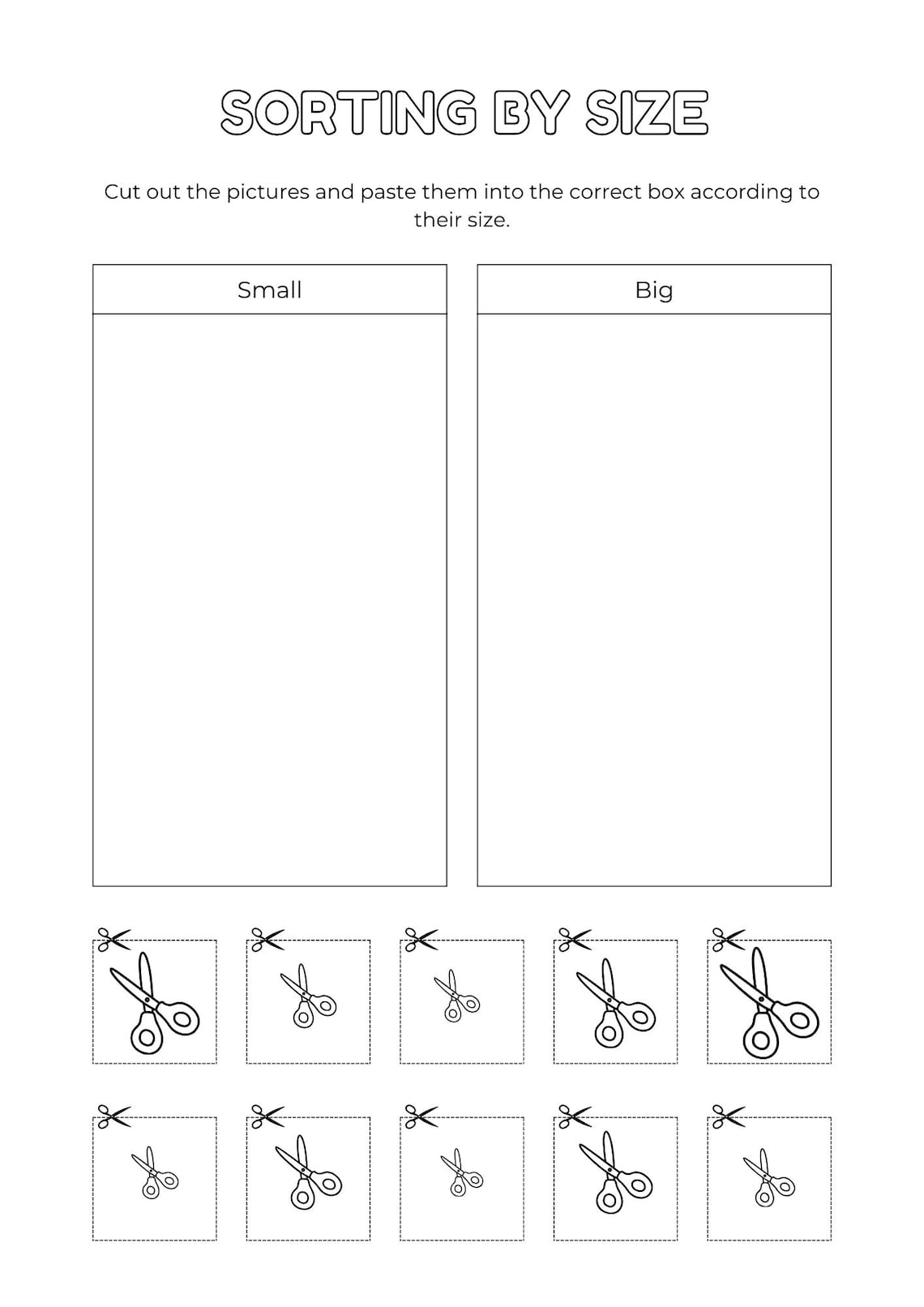 Big and Small Size Sorting Worksheets: Preschool Math (PDF Download A4 ...