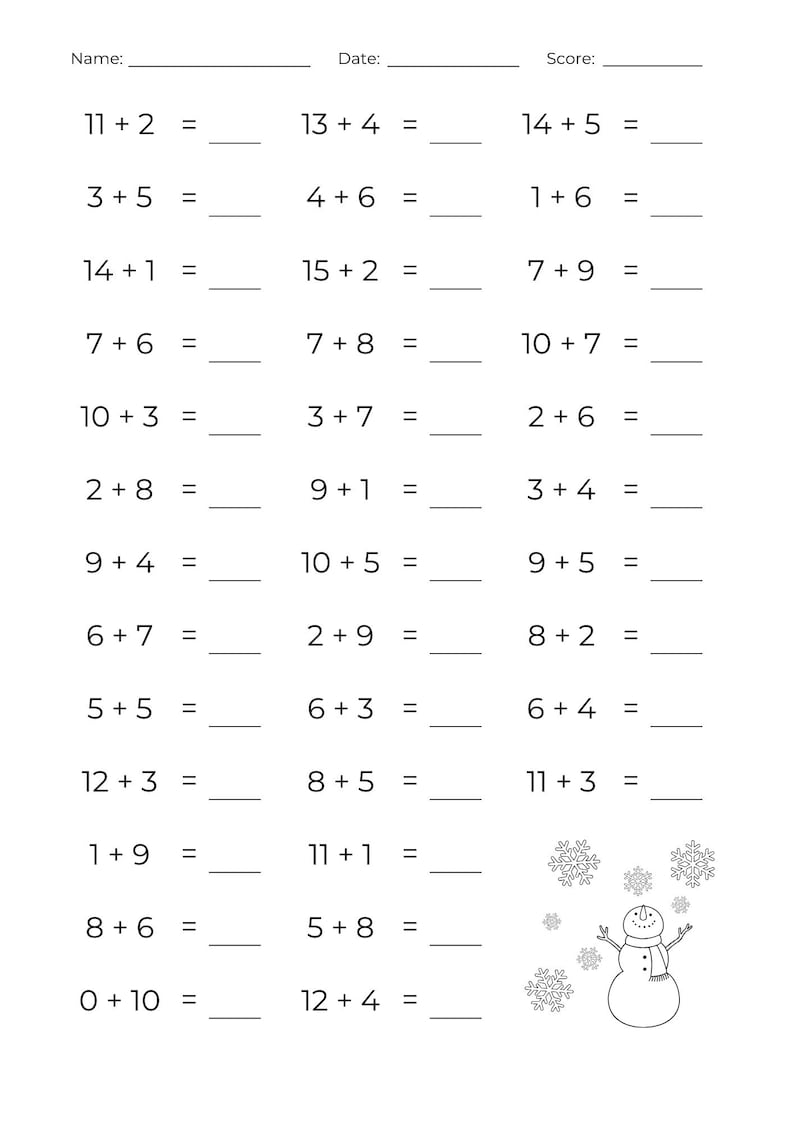 10 Printable Addition and Subtraction to 20 Worksheets Winter Edition ...