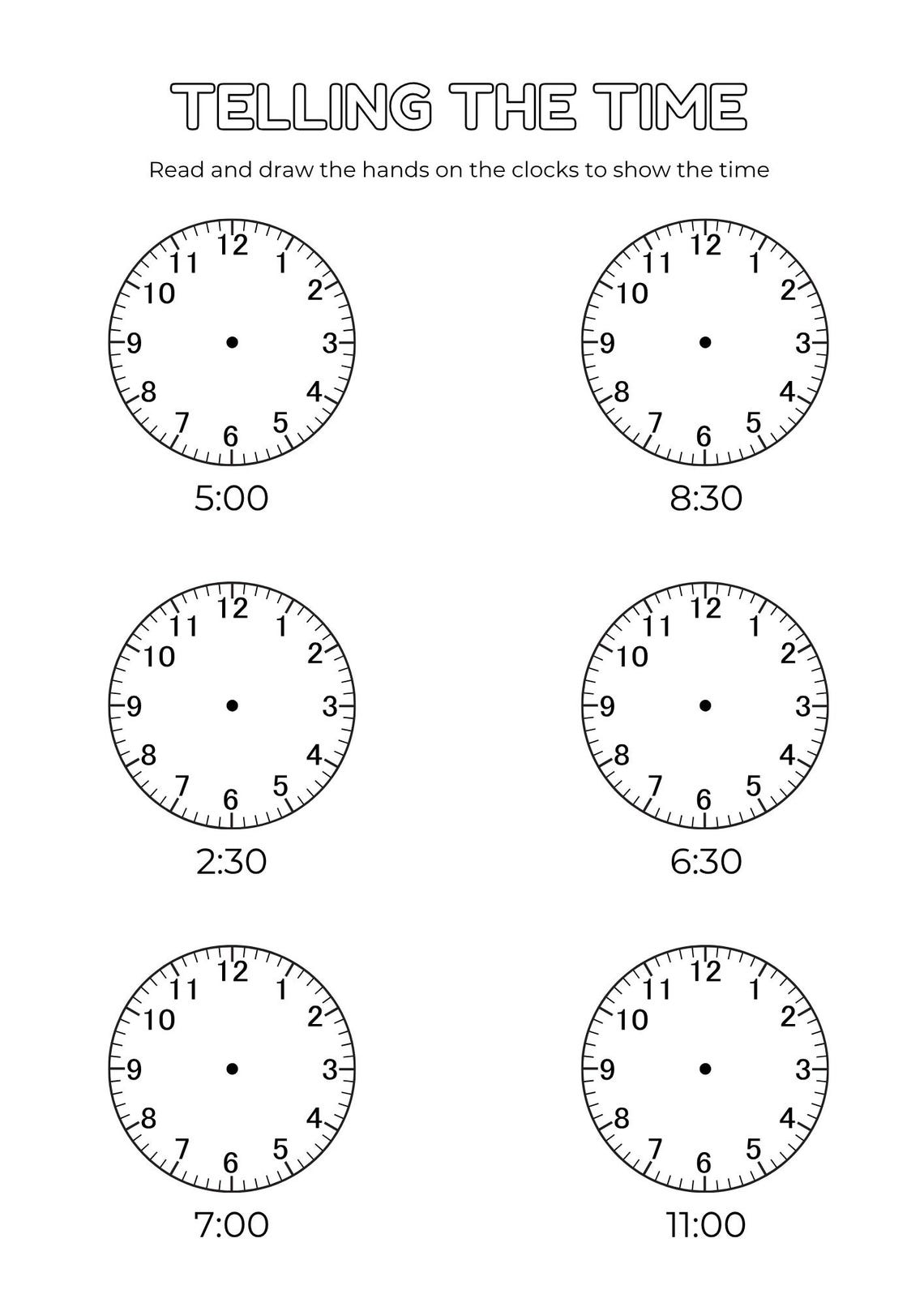 50 Printable Time Telling Worksheets Clock Learning to Tell Time ...