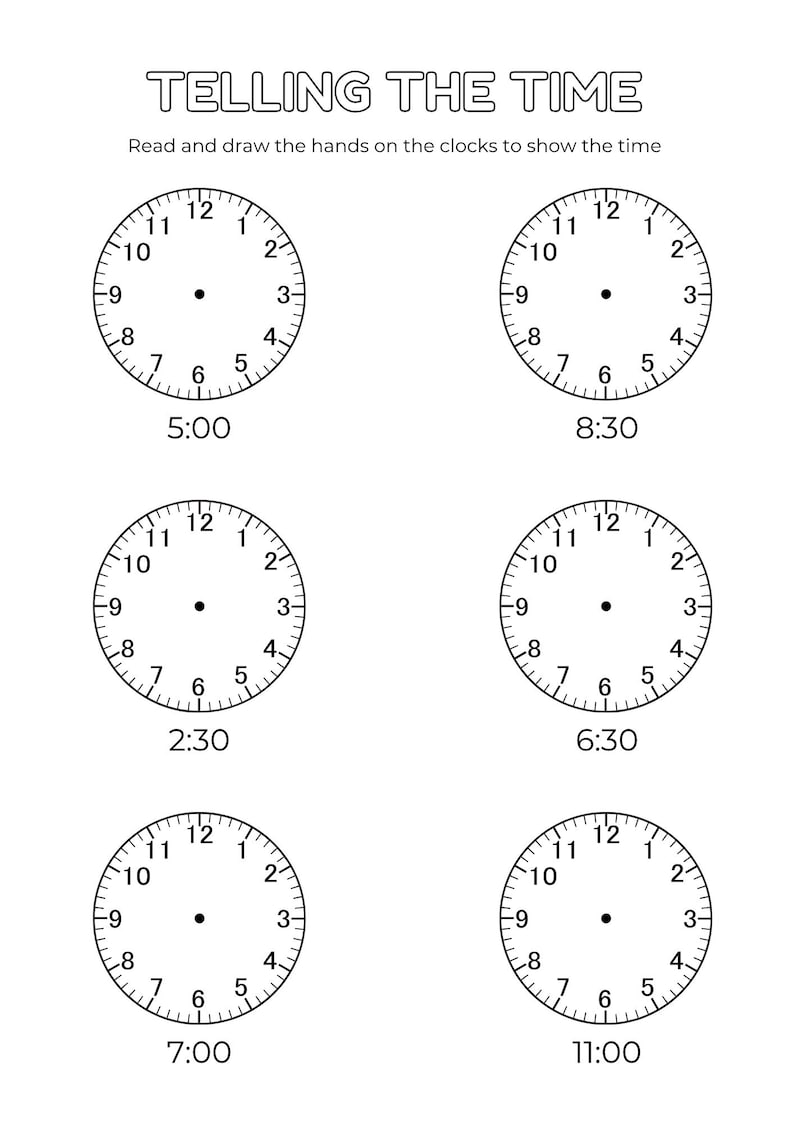 50 Printable Time Telling Worksheets – Learning Analog & Digital Clocks ...
