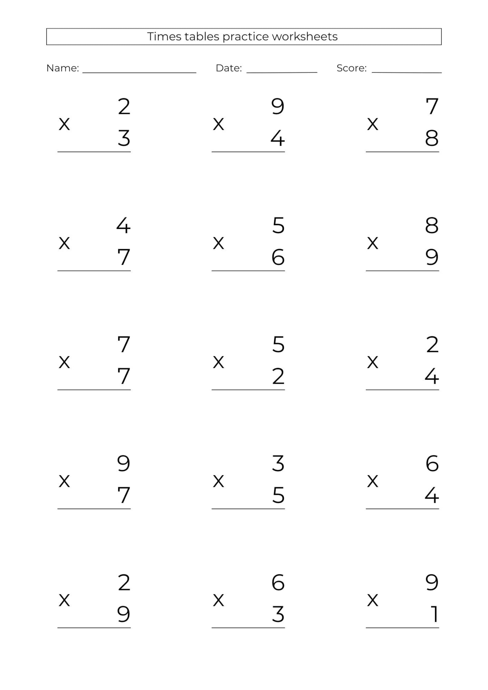 10 Printable One Digit Multiplication Worksheets: Times Tables Practice ...