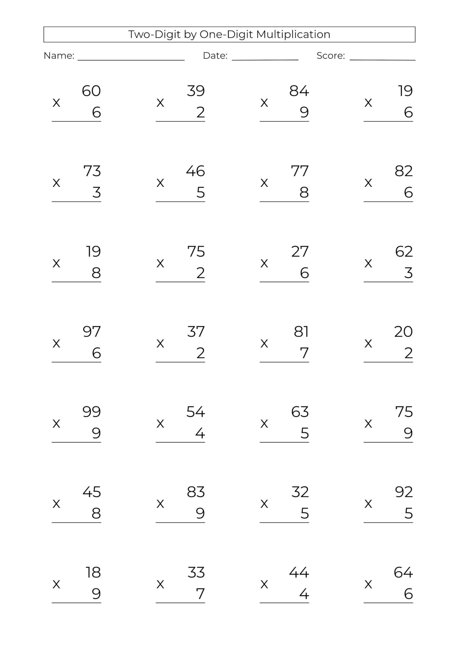 10 Printable 2 Digit by 1 Digit Multiplication Worksheets – Multiply 2 ...