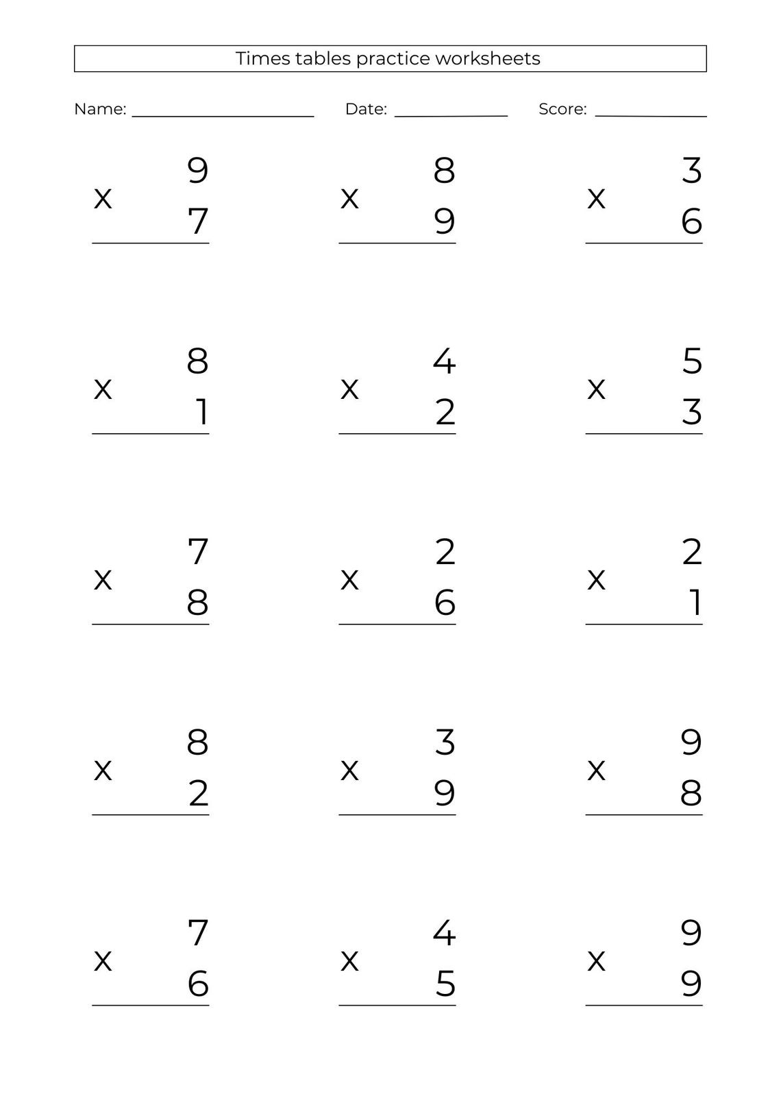 10 Printable One Digit Multiplication Worksheets: Times Tables Practice ...