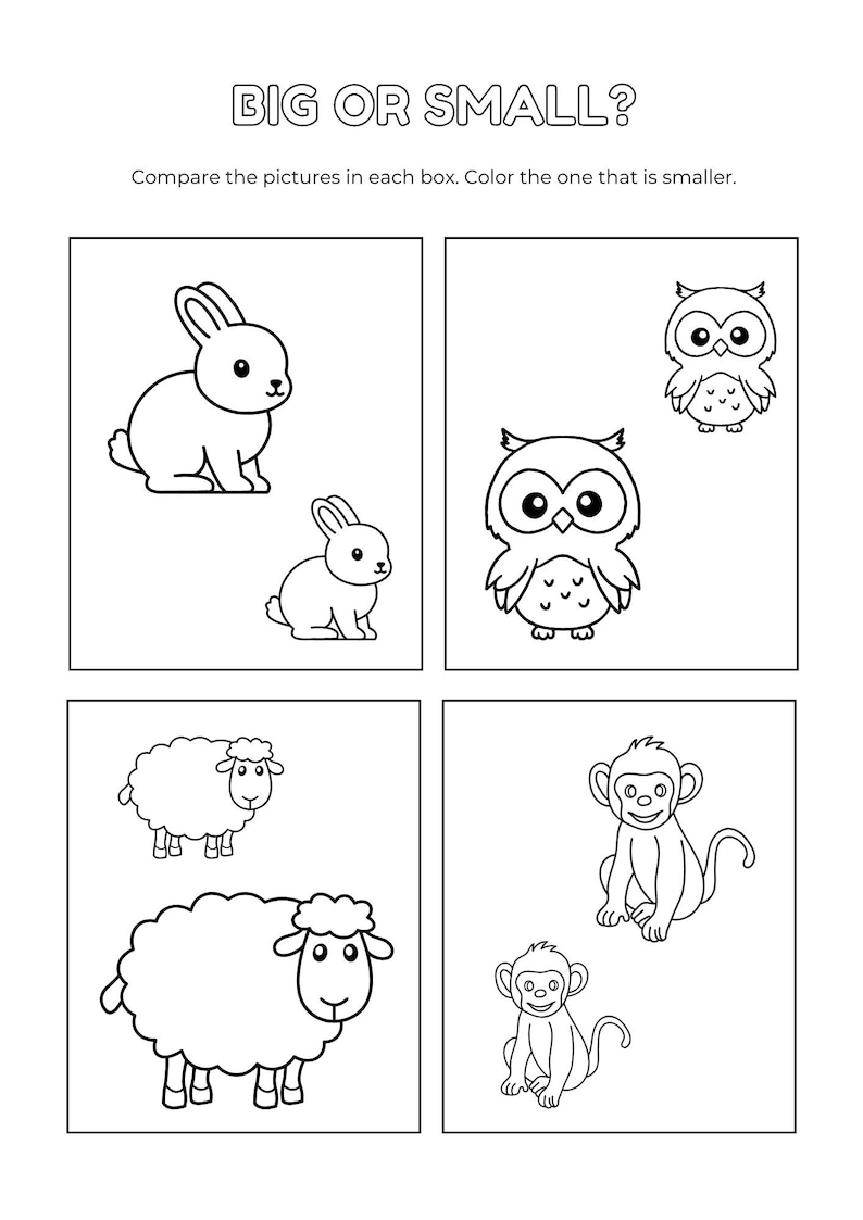Big and Small Size Sorting Worksheets: Preschool Math (PDF Download A4 ...