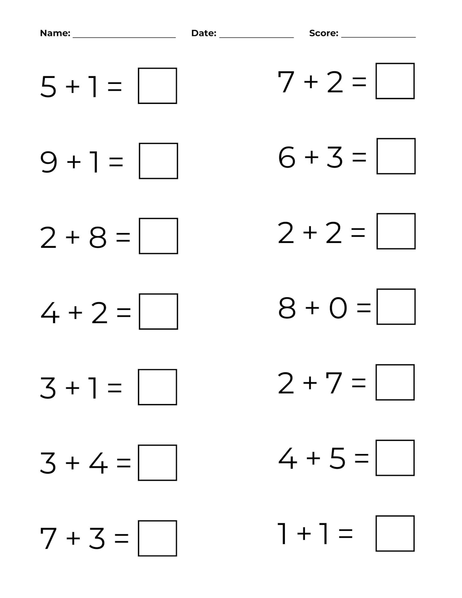 10 Printable Addition to 10 Worksheets: Kindergarten & 1st Grade (PDF ...