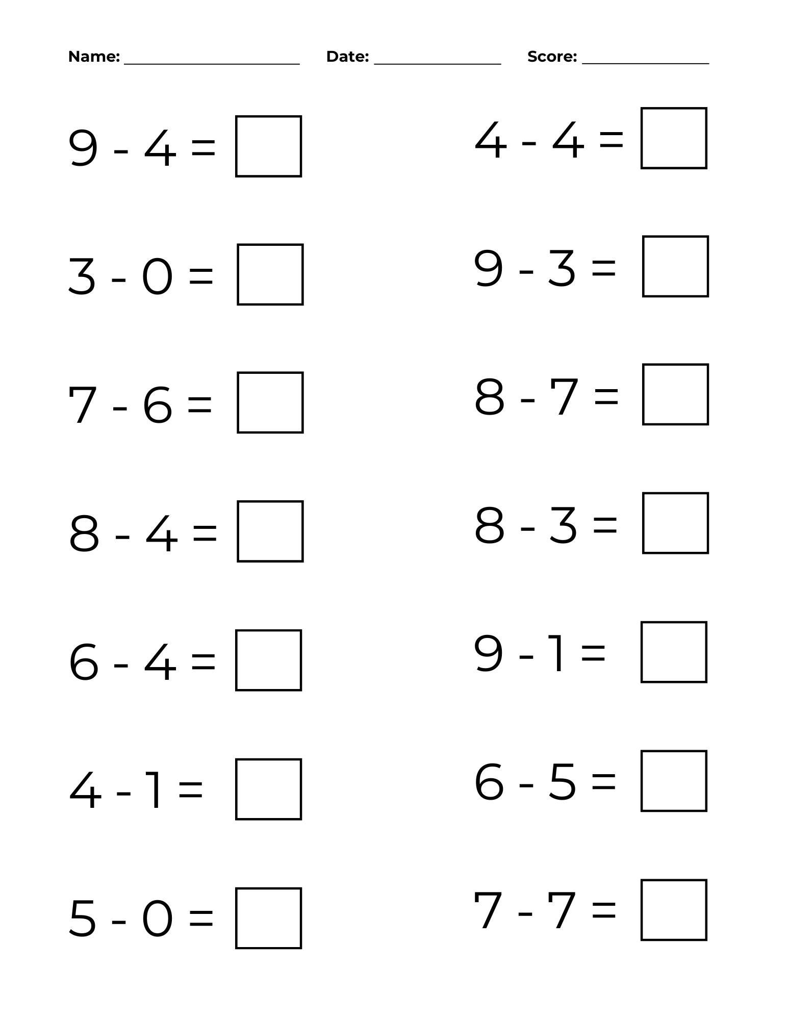 10 Printable Subtraction to 10 Worksheets: Beginning Math Practice (PDF ...