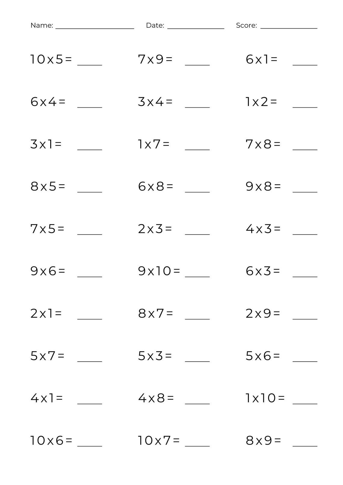 14 Printable Times Table Practice Worksheets: Multiplication Learning ...
