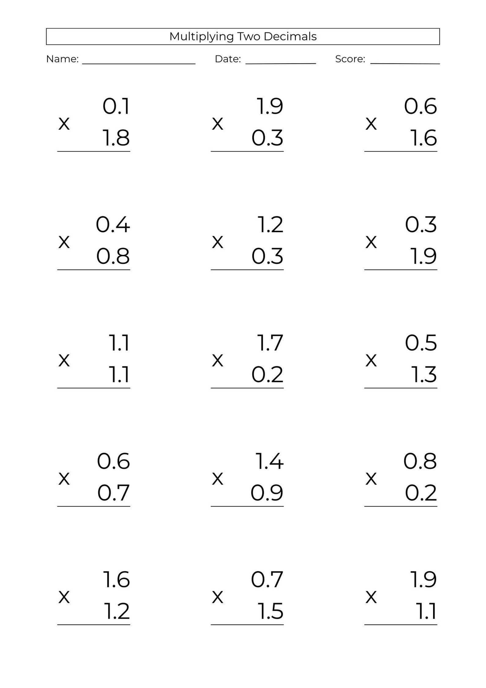 10 Printable Multiplication Decimals Worksheets – Practice Multiplying ...