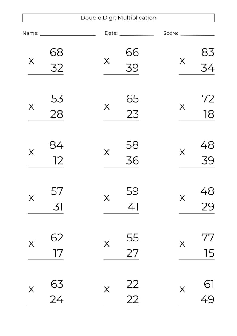 10 Printable Double Digit Multiplication Worksheets: 2-digit Practice ...