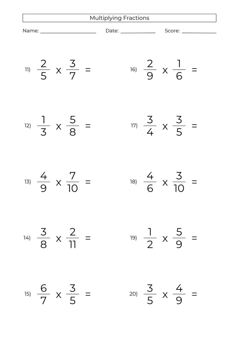 10 Printable Multiplying Fractions and Dividing Fractions Worksheets ...