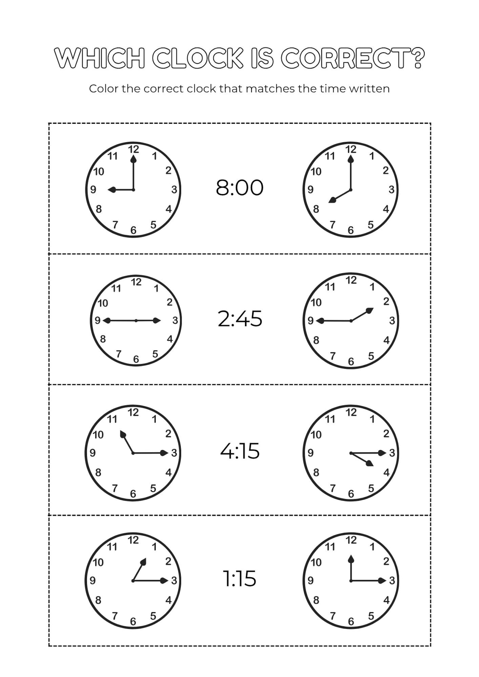 50 Printable Time Telling Worksheets – Learning Analog & Digital Clocks ...