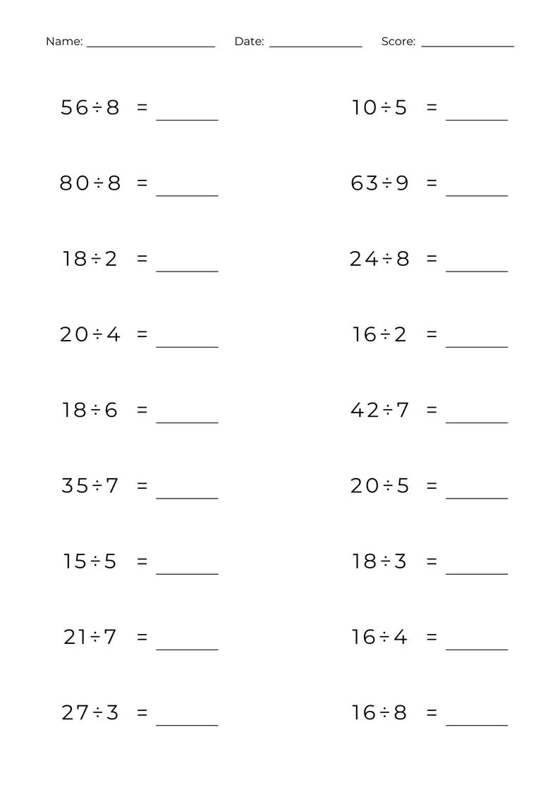10 Printable Simple Division Worksheets – Basic Math Division Facts ...
