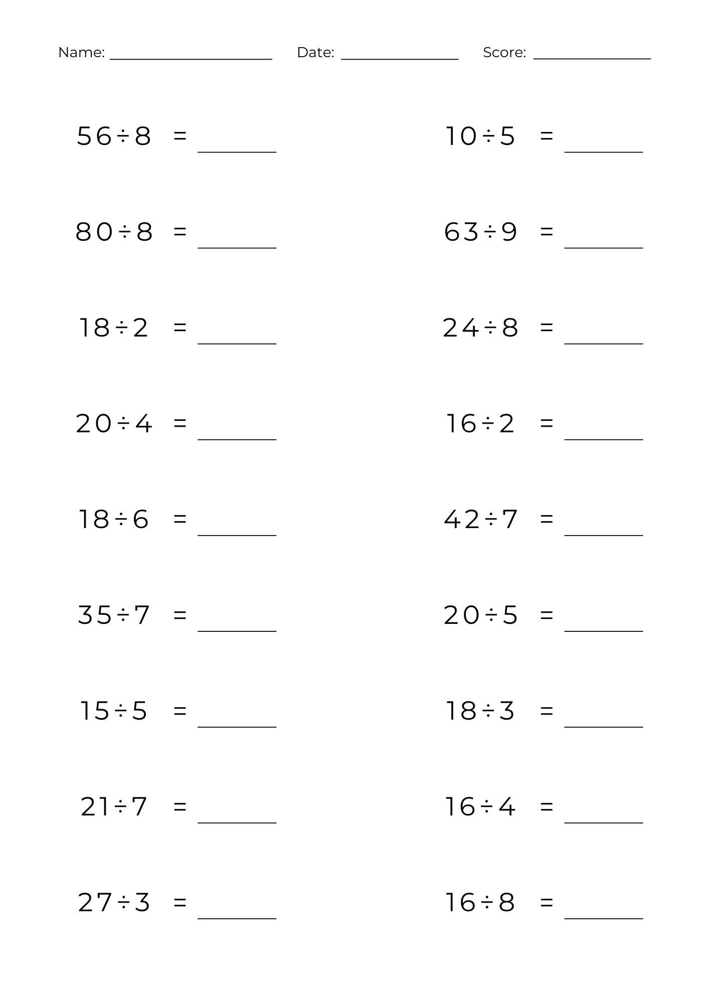 10 Division Practice Worksheets: Basic Math, Grades 3-5 (PDF Download ...