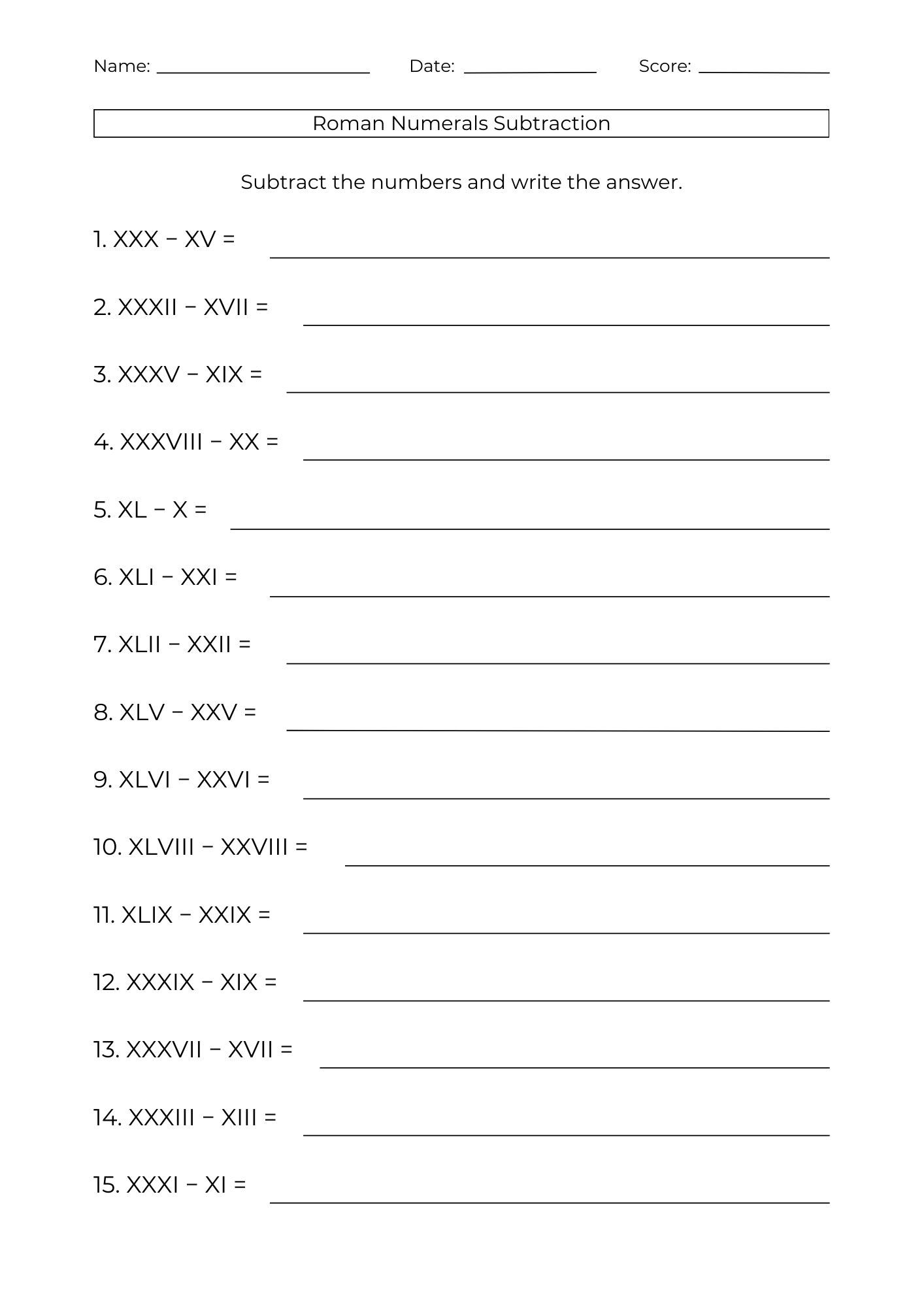 10 Printable Roman Numerals Worksheets: Read, Write, Add & Subtract ...