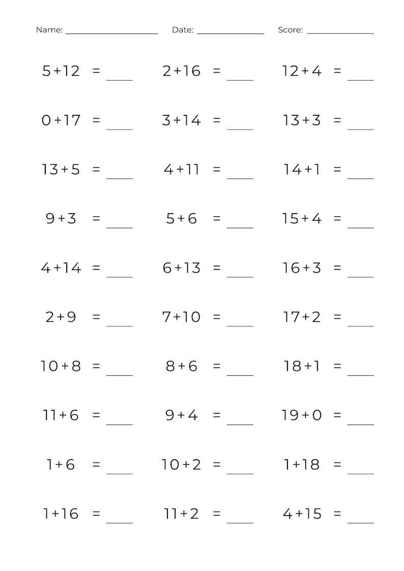 10 Printable Addition to 20 Worksheets: 1st Grade Math Practice (10 ...