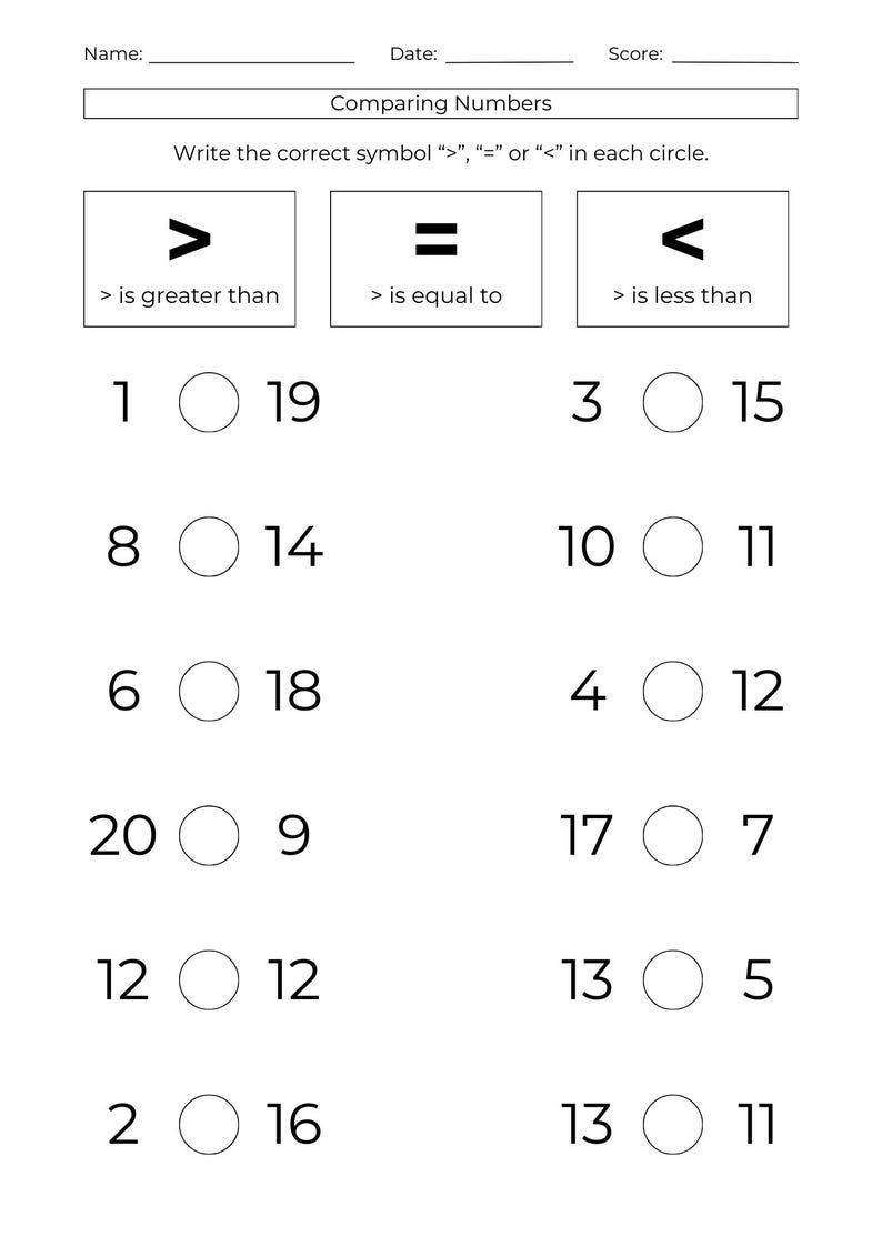 10 Printable Greater Than Less Than Equal Worksheets – Compare the ...