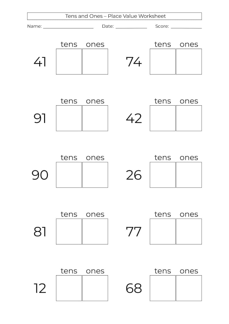 10 Printable Tens and Ones Worksheets – Place Value Activities – Tens ...