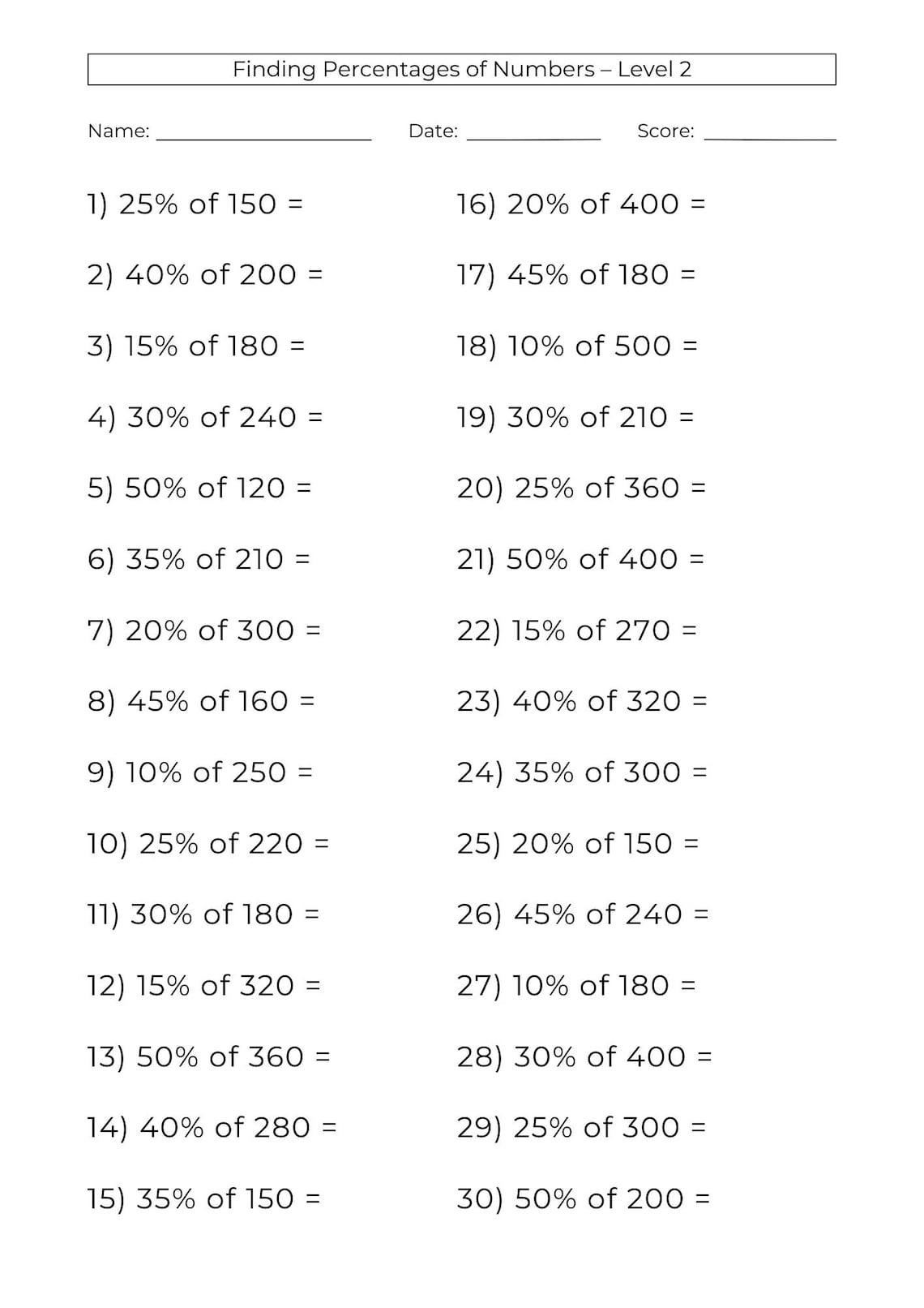 10 Printable Finding Percentages Worksheets - Percentage Calculation ...