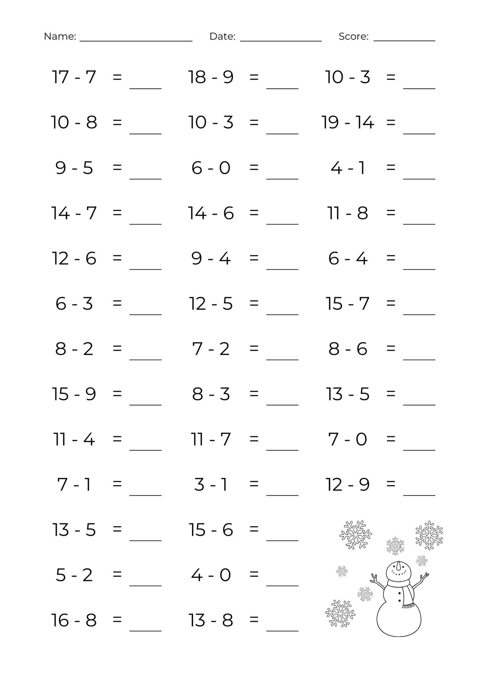 10 Printable Addition and Subtraction to 20 Worksheets Winter Edition ...